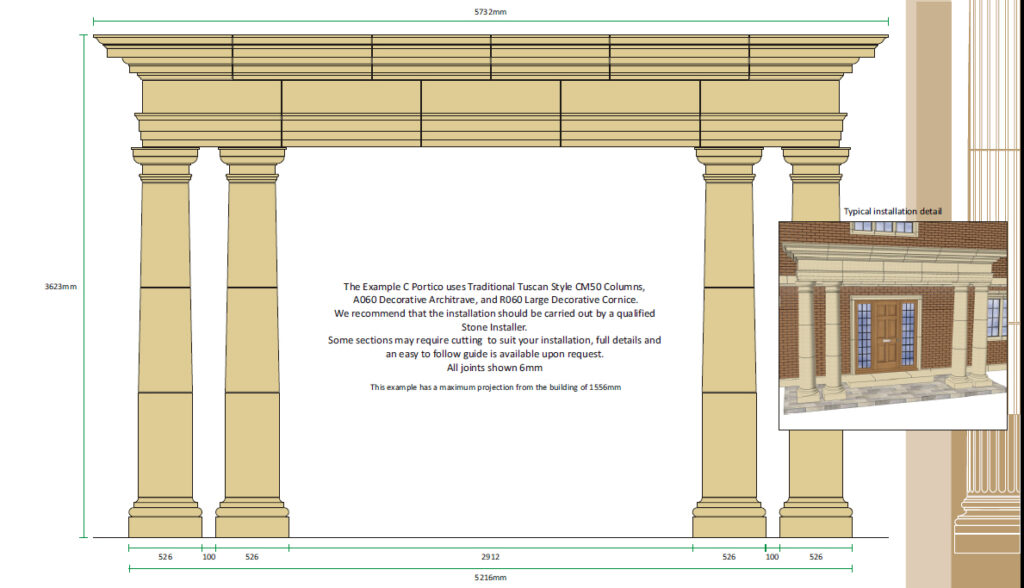 Cast Stone Portico - C - Cranborne Stone